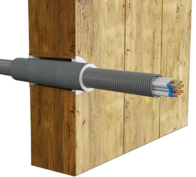 AGNI-Sleeve CLT Wall 25mm Flexible Conduit with Cables - Firestop Centre